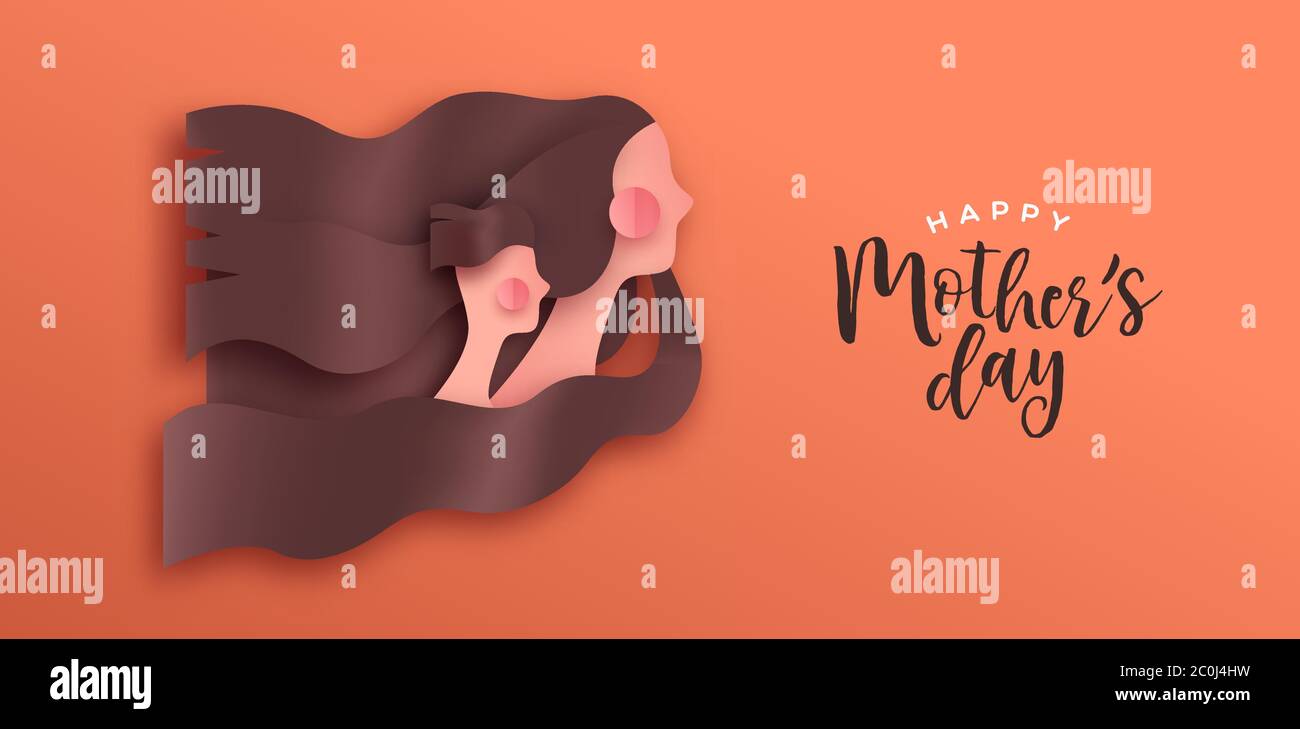 Happy Mother's day papercut greeting card illustration of realistic 3D ...