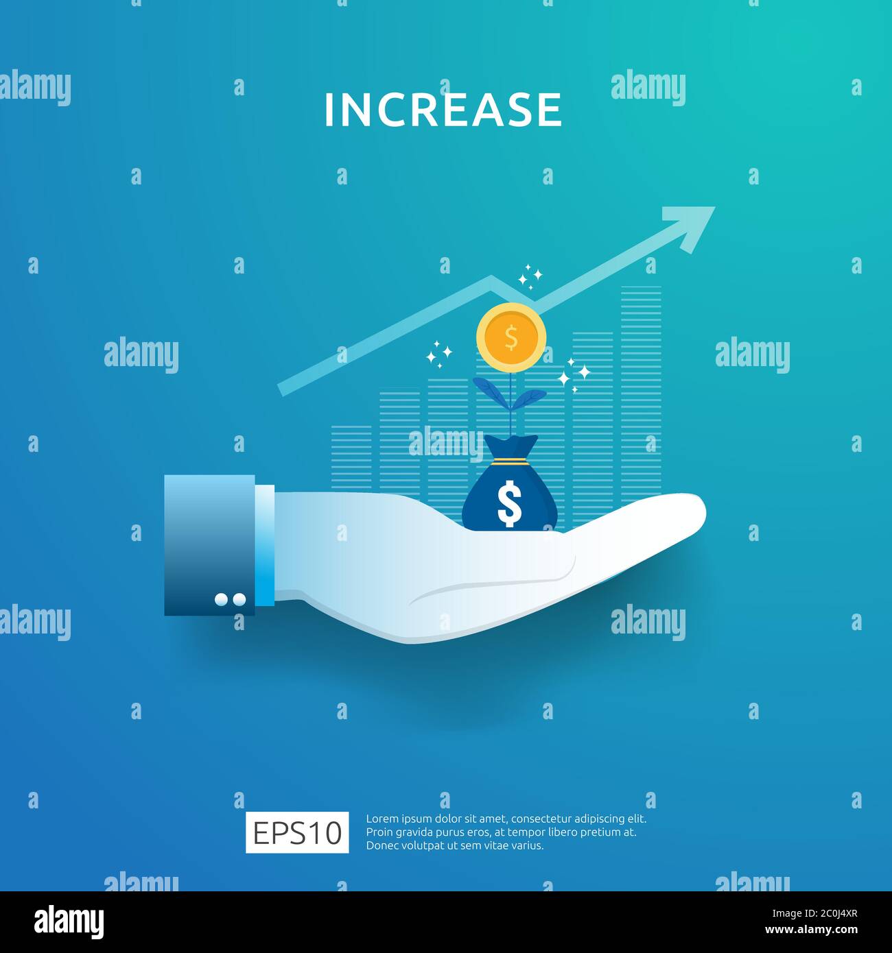 business chart on hand. income salary rate increase. graphic growth ...