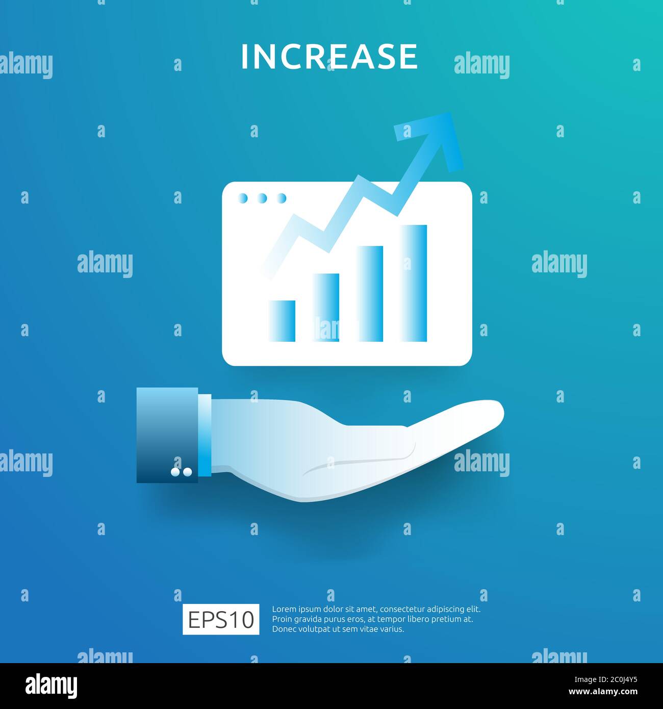 business chart on hand. income salary rate increase. graphic growth ...