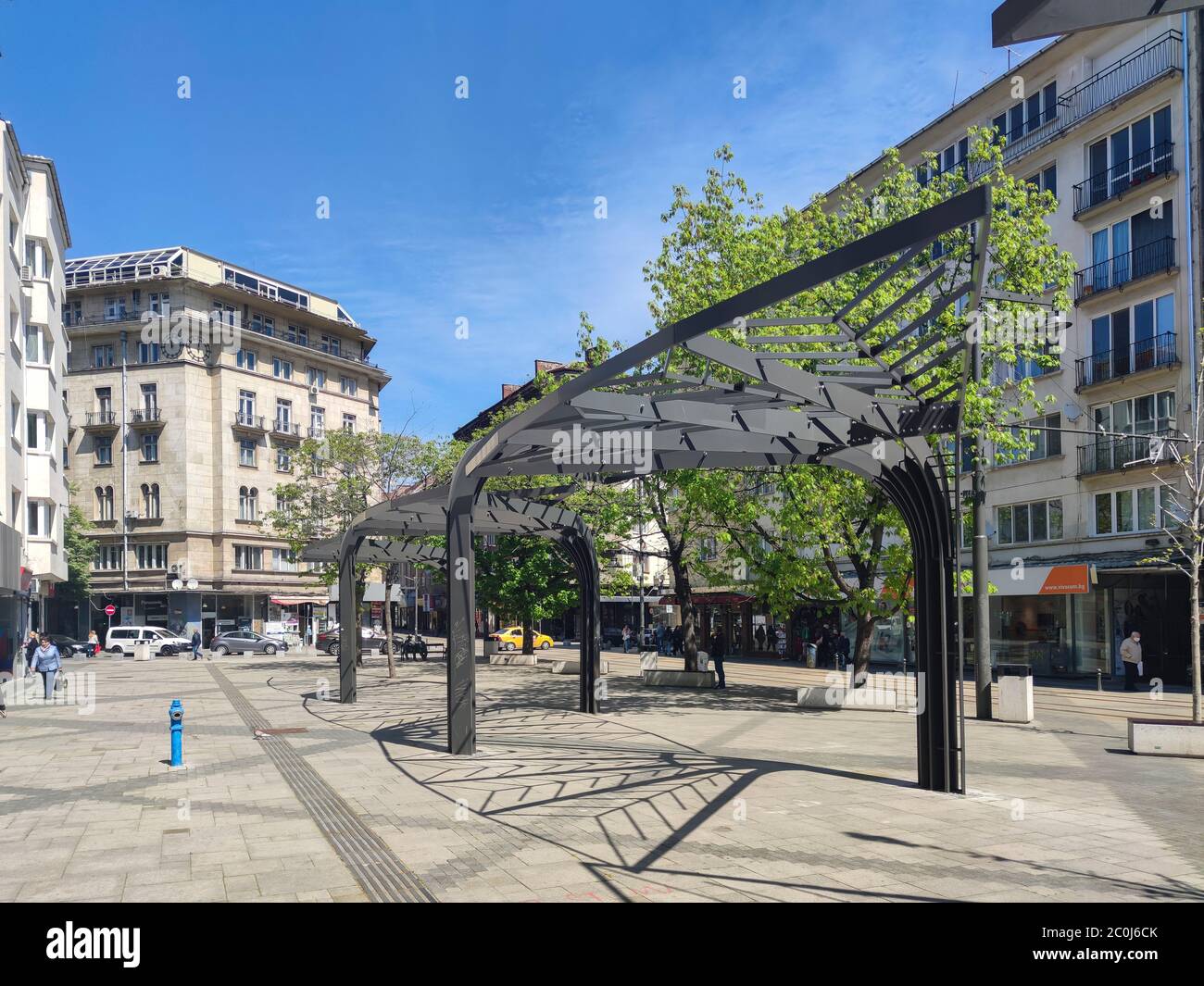 SOFIA, BULGARIA - MAY 5, 2020: Slaveykov Square at the center of city ...