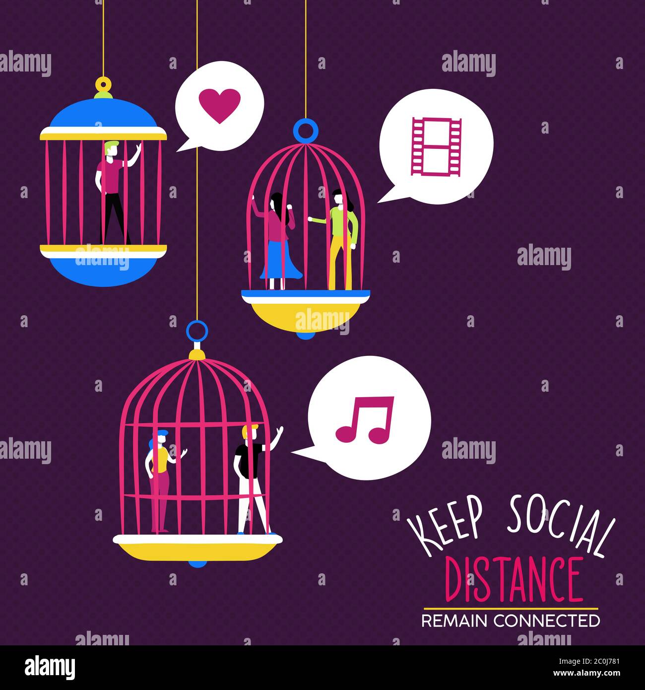 Keep social distance illustration, safety measure concept of trapped ...