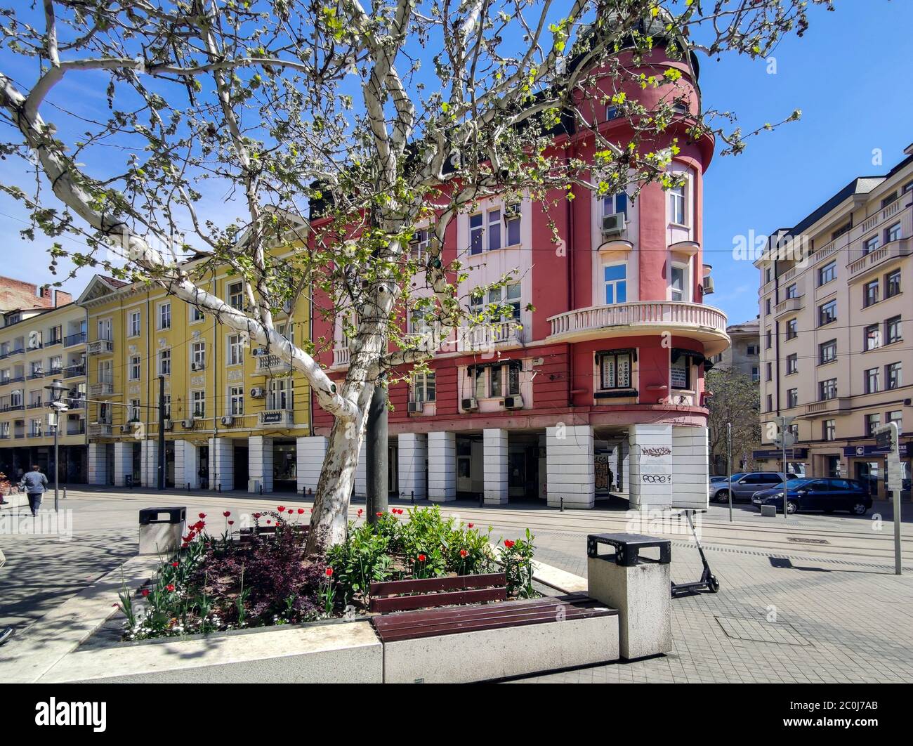 SOFIA, BULGARIA - MAY 5, 2020: Panorama of Giuseppe Garibaldi square in ...