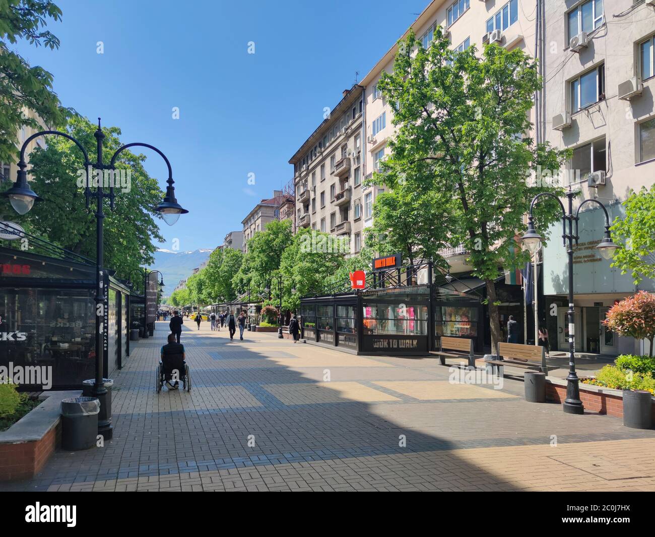 SOFIA, BULGARIA -MAY 5, 2020: Walking people on Boulevard Vitosha in city of Sofia, Bulgaria ...