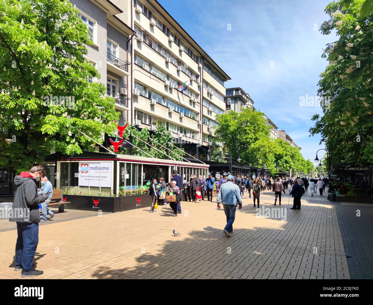 SOFIA, BULGARIA -MAY 5, 2020: Walking people on Boulevard Vitosha in city of Sofia, Bulgaria ...
