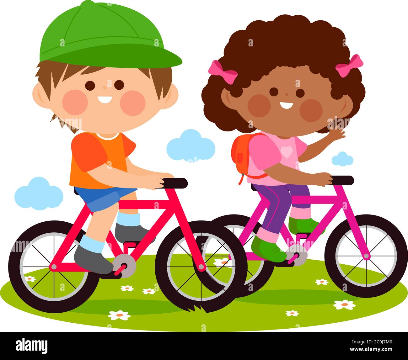 Children riding their bicycles at the park. Vector illustration Stock ...