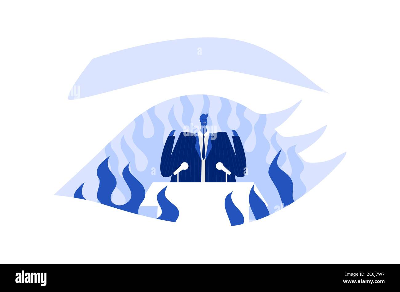 Evil politician concept, human eye seeing true business man intentions ...