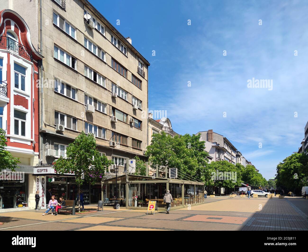 SOFIA, BULGARIA -MAY 5, 2020: Walking people on Boulevard Vitosha in city of Sofia, Bulgaria ...