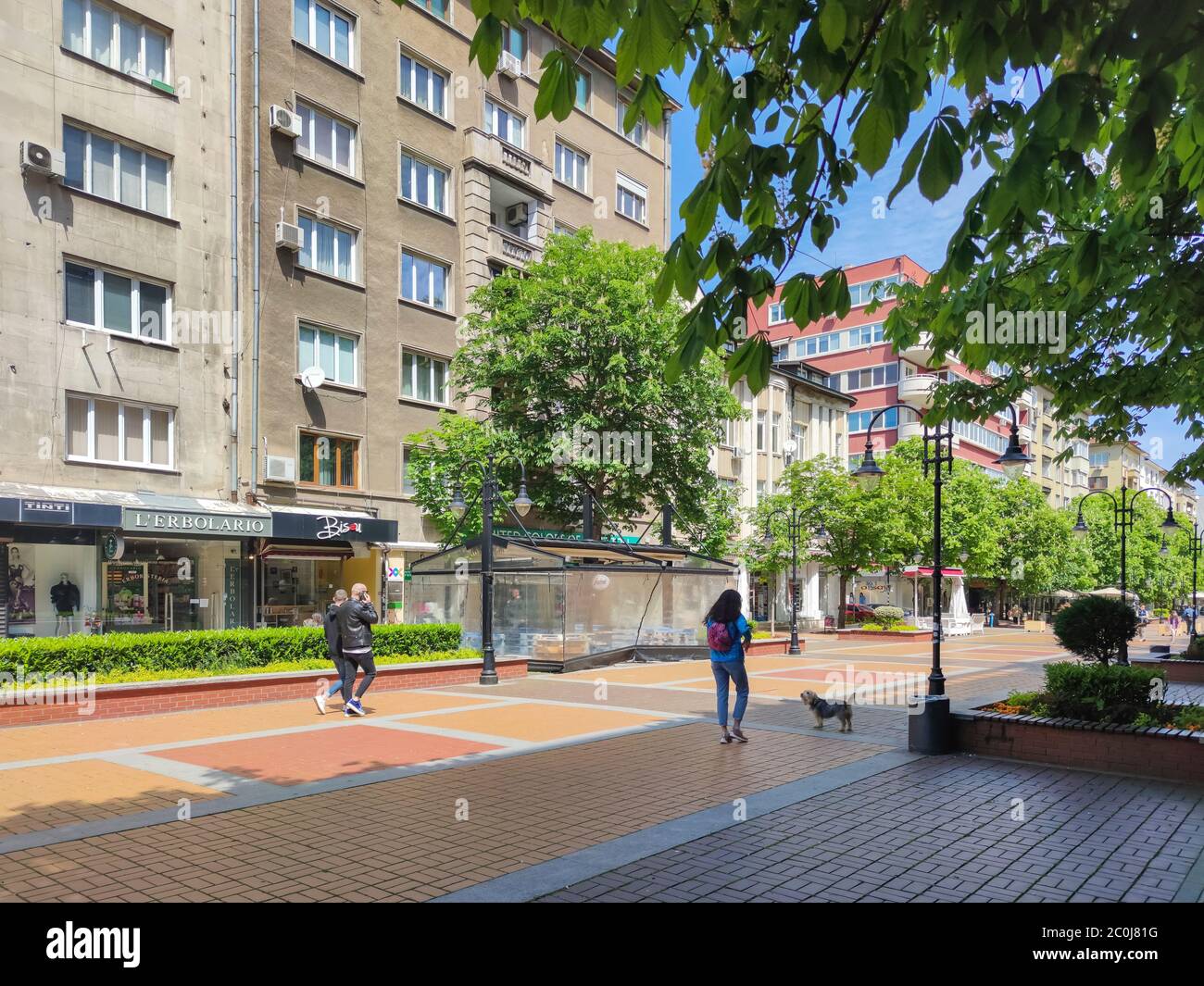 SOFIA, BULGARIA -MAY 5, 2020: Walking people on Boulevard Vitosha in city of Sofia, Bulgaria ...