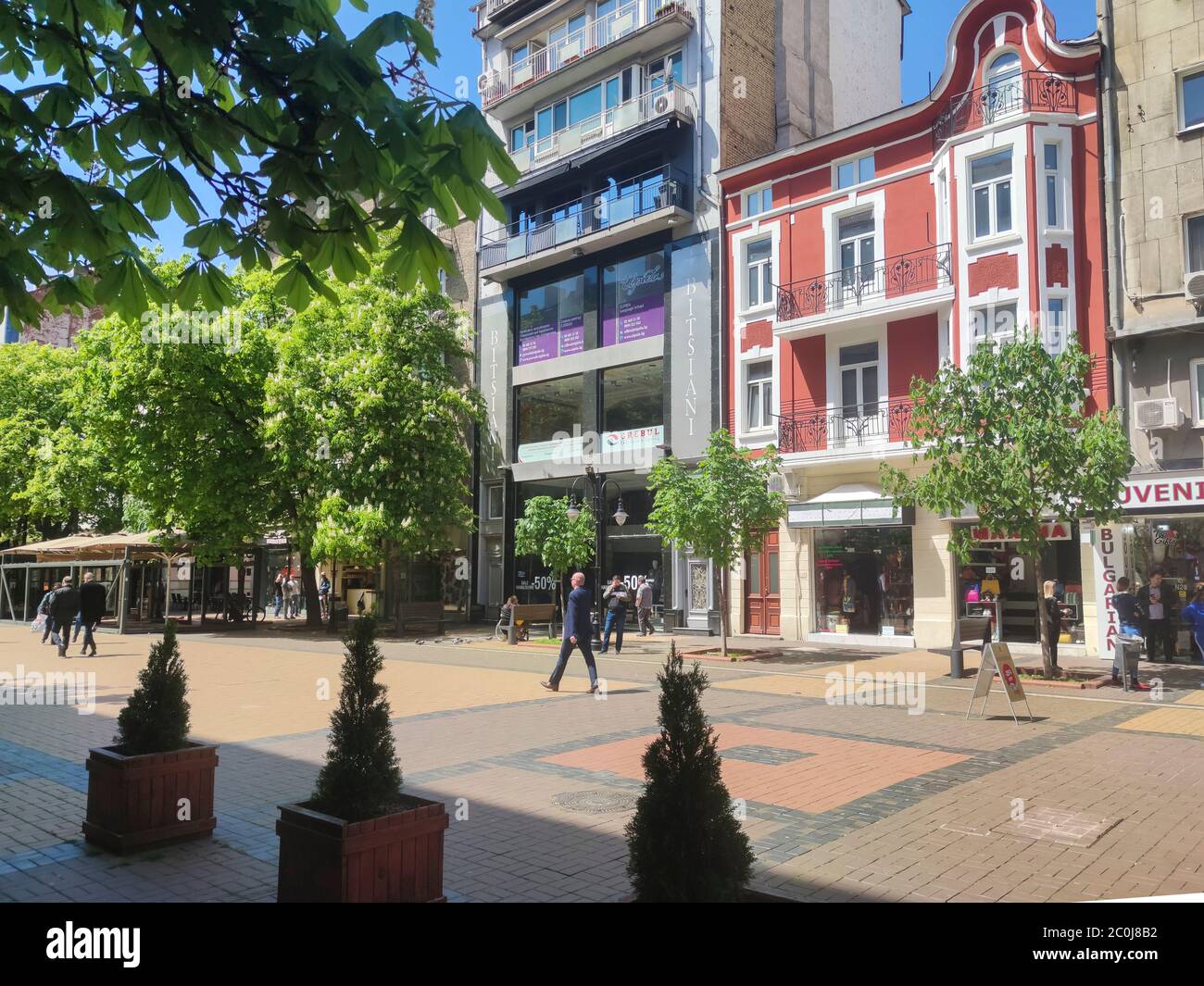 SOFIA, BULGARIA -MAY 5, 2020: Walking people on Boulevard Vitosha in city of Sofia, Bulgaria ...