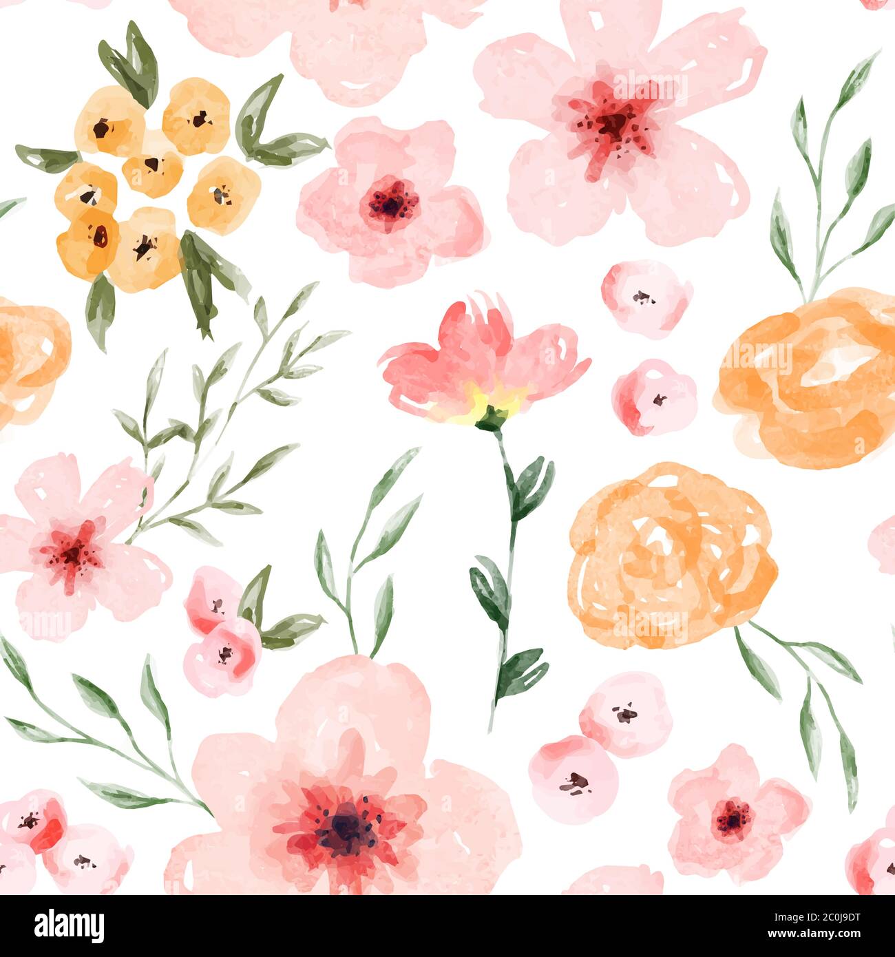 Watercolor spring flower seamless pattern in vintage hand drawn style ...