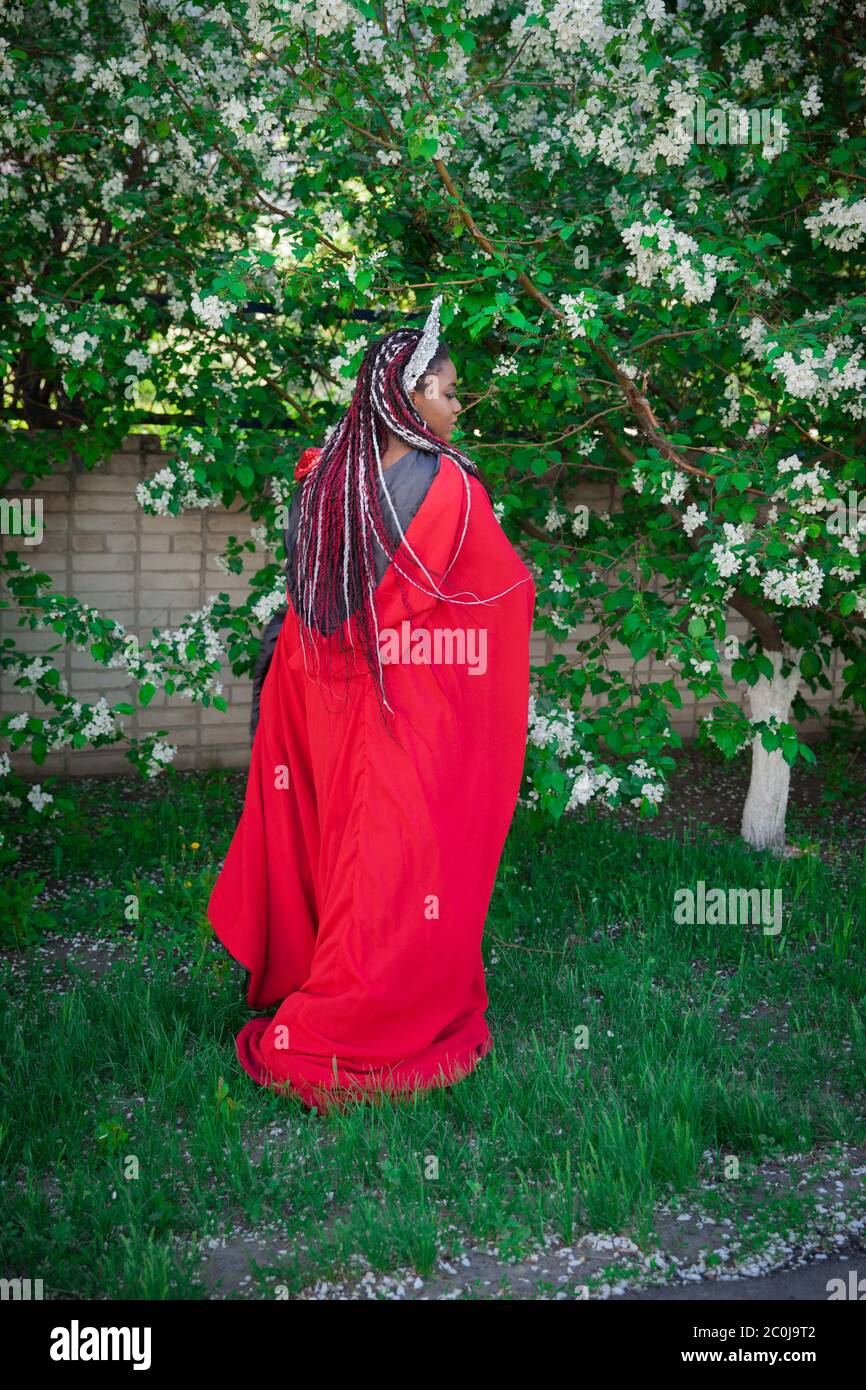 Queen in the crown and royal mantle. Lovely girl on the background of a ...