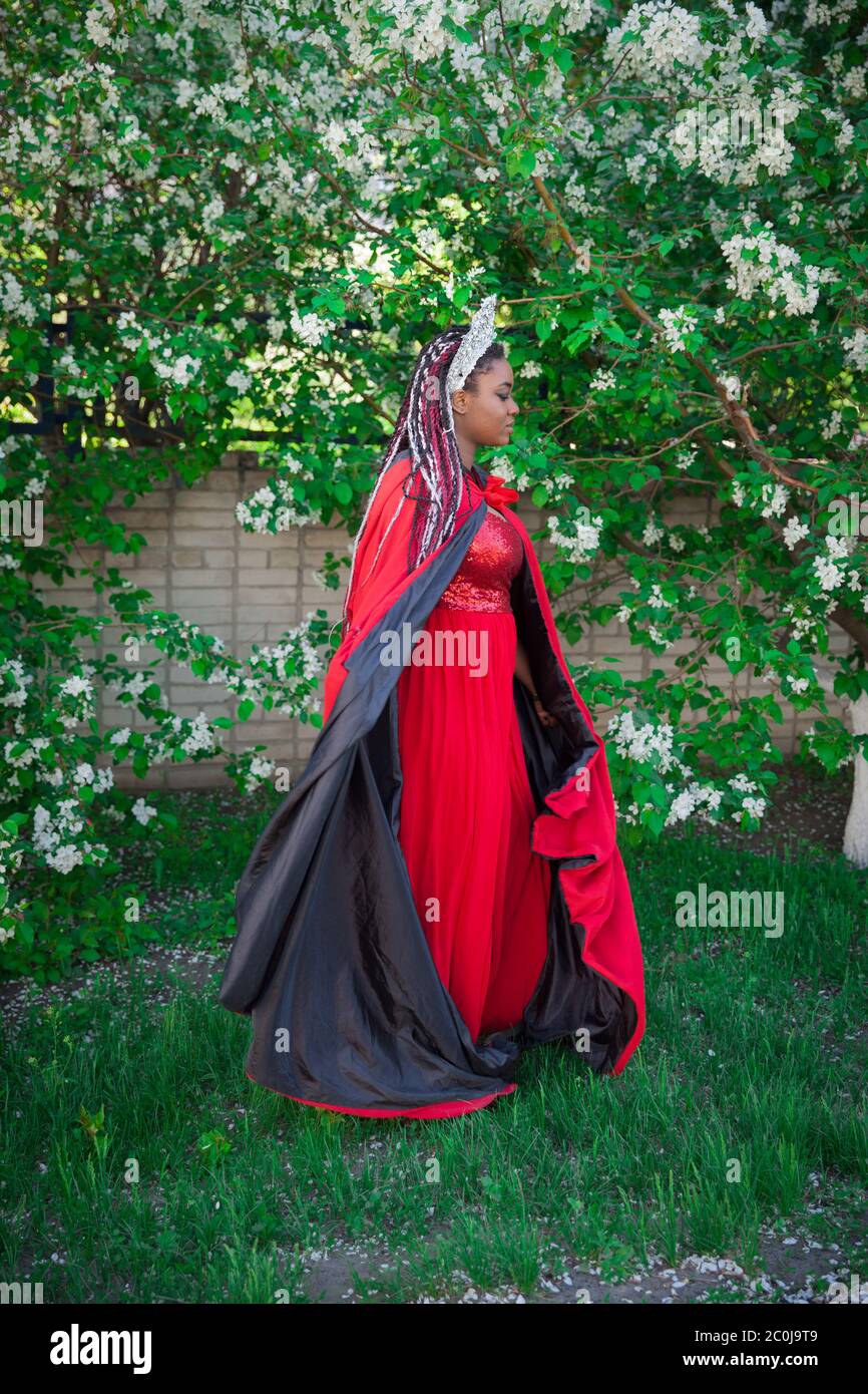 Queen in the crown and royal mantle. Lovely girl on the background of a ...