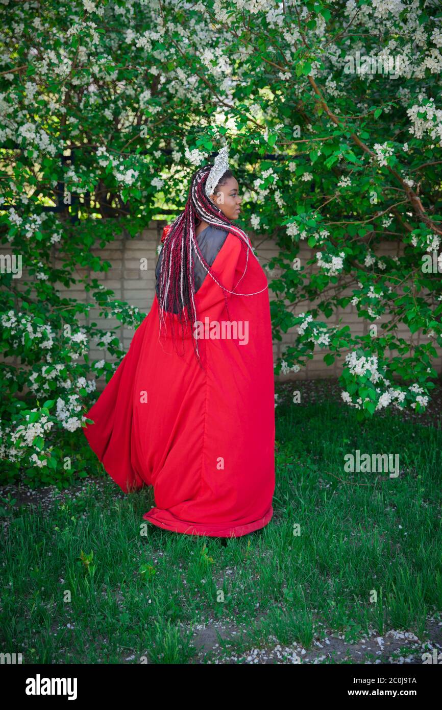 Queen in the crown and royal mantle. Lovely girl on the background of a ...