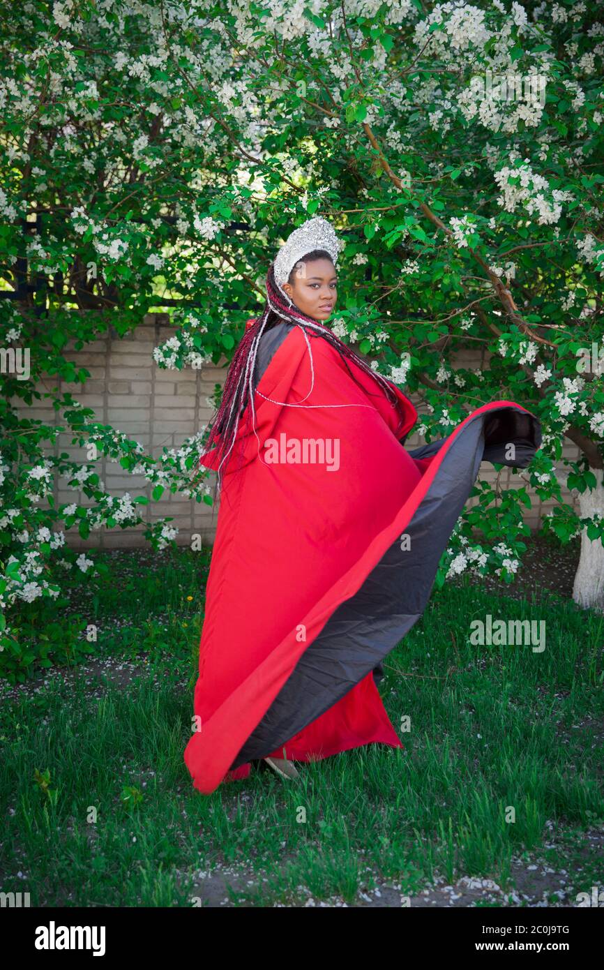 Queen in the crown and royal mantle. Lovely girl on the background of a ...