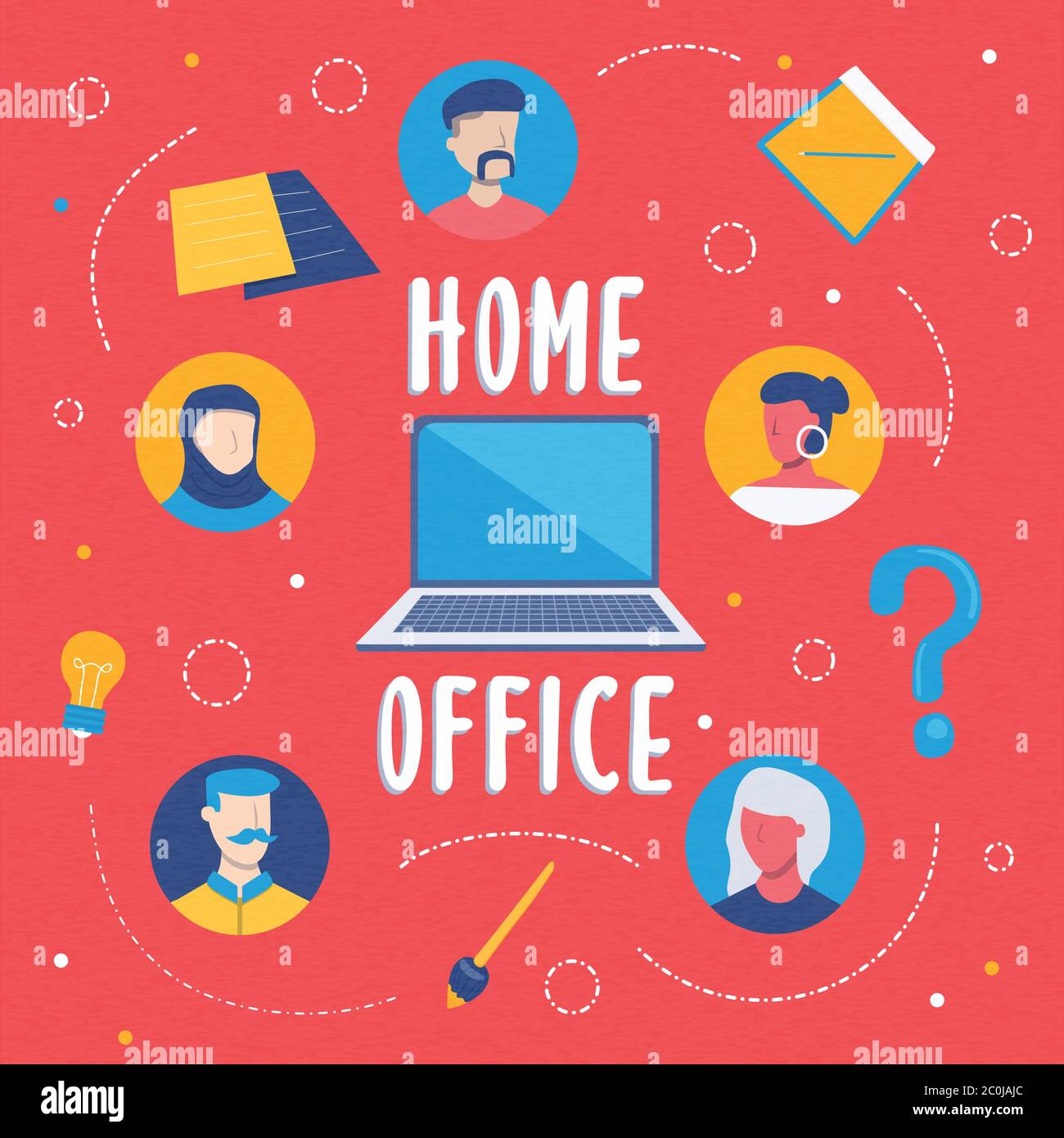 Home office flat cartoon illustration for online business job or work ...