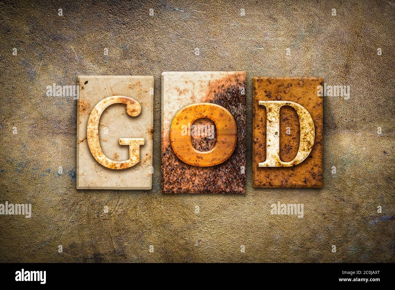 God Concept Letterpress Leather Theme Stock Photo - Alamy