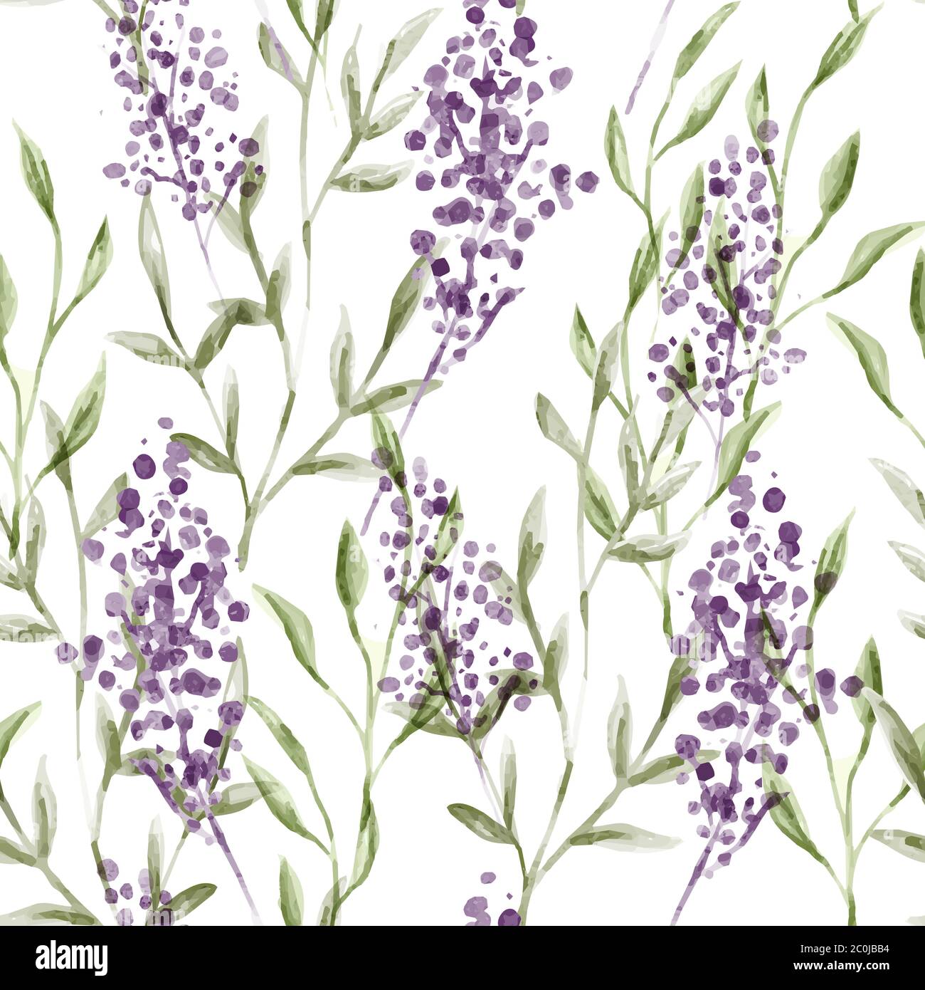 Watercolor lavender flower seamless pattern in vintage hand drawn style ...