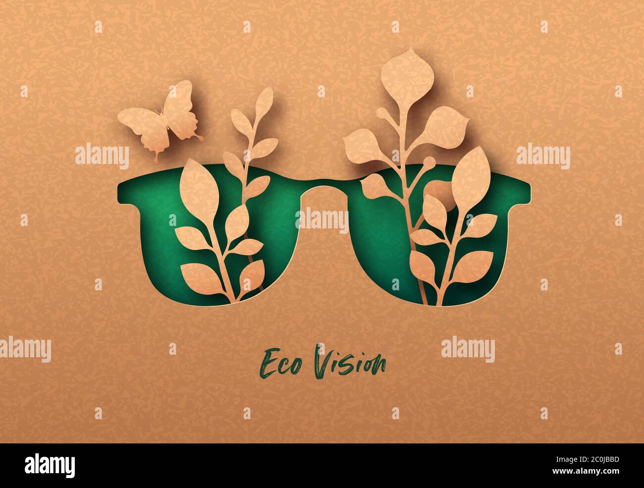 Eco vision papercut illustration with modern sun glasses, butterfly and ...