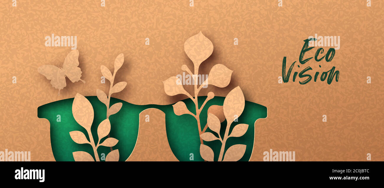 Eco vision papercut banner with modern sun glasses, butterfly and plant ...