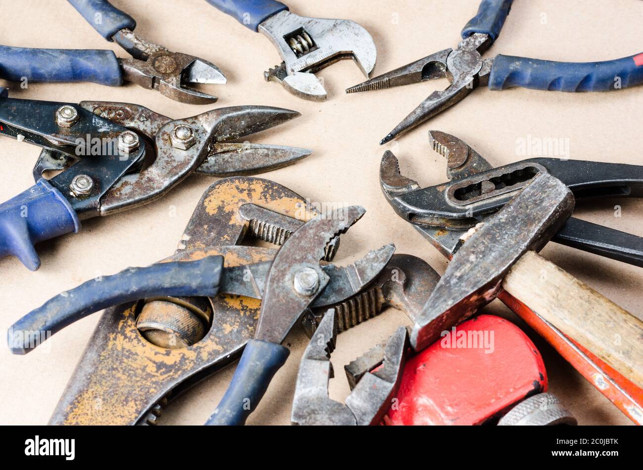 Pile of old tools for construction and repair of plumbing Stock Photo ...