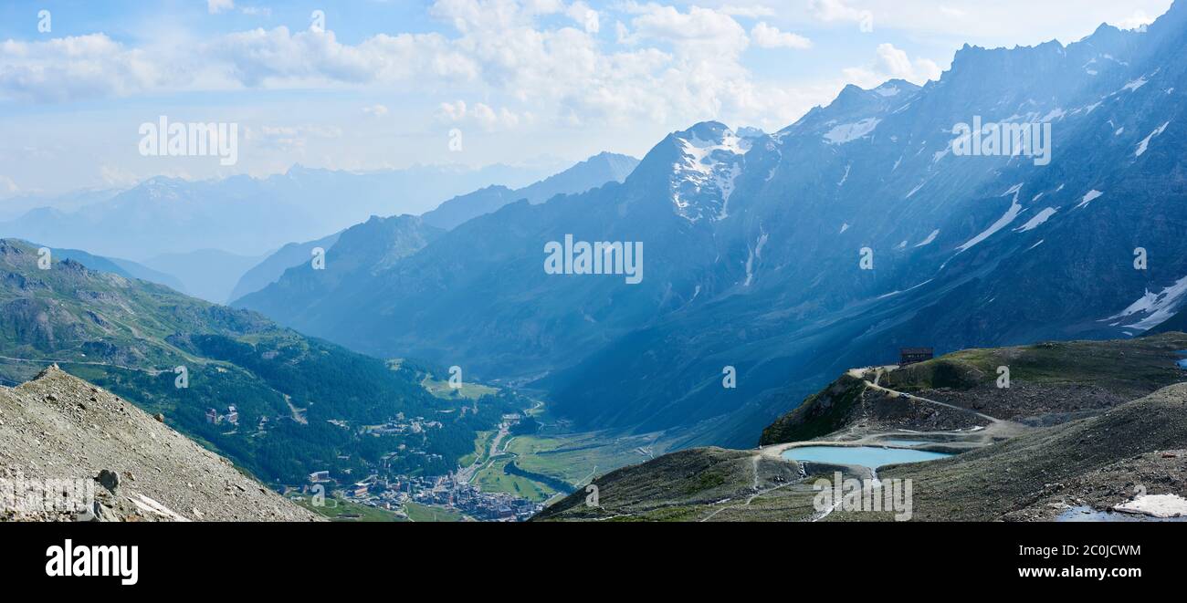Magnificent panoramic view of hillside valley in Matterhorn or Monte ...