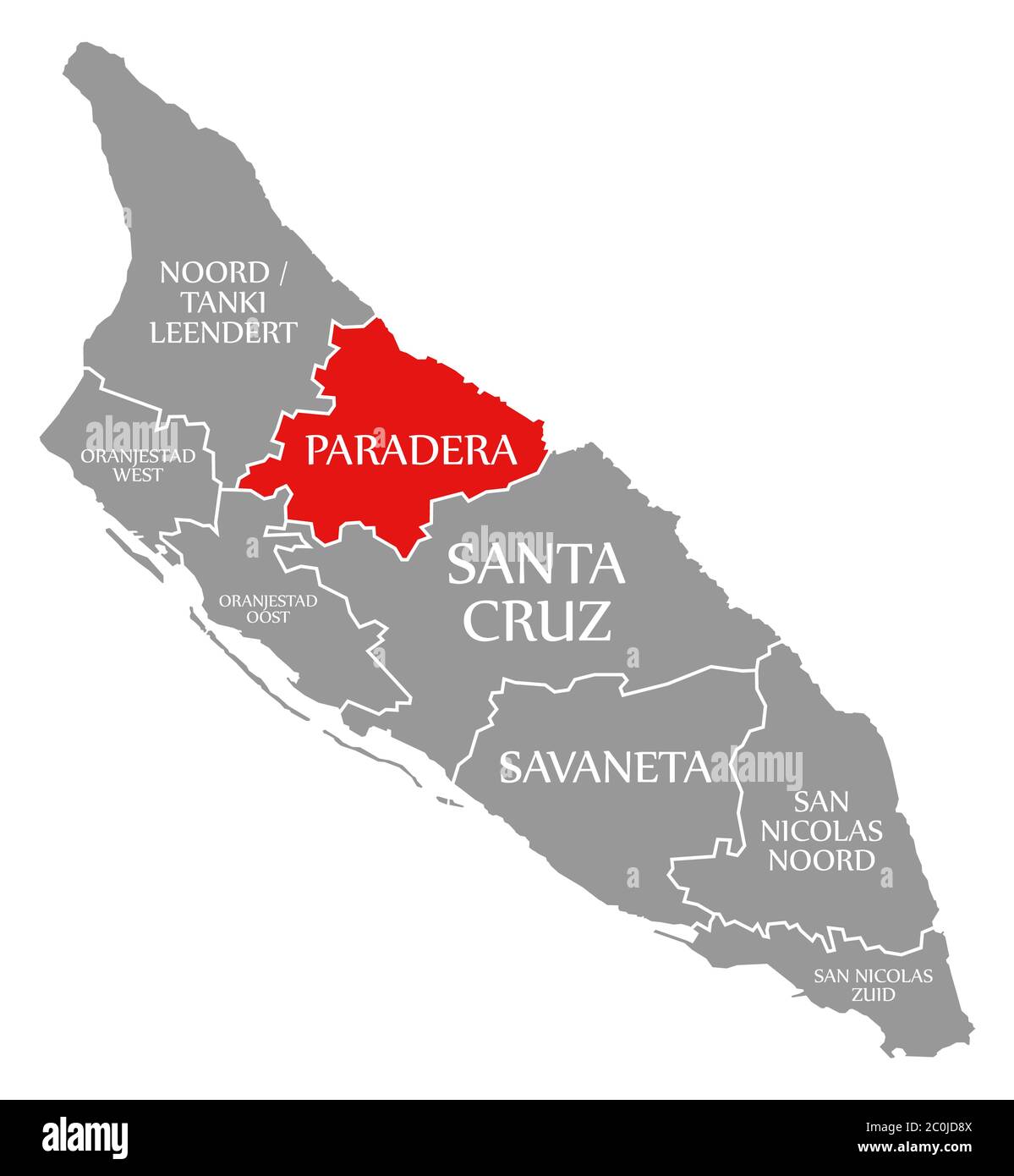 Paradera red highlighted in map of Aruba Stock Photo - Alamy