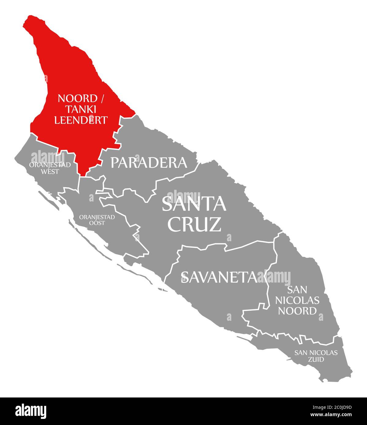 Noord - Tanki Leendert red highlighted in map of Aruba Stock Photo - Alamy
