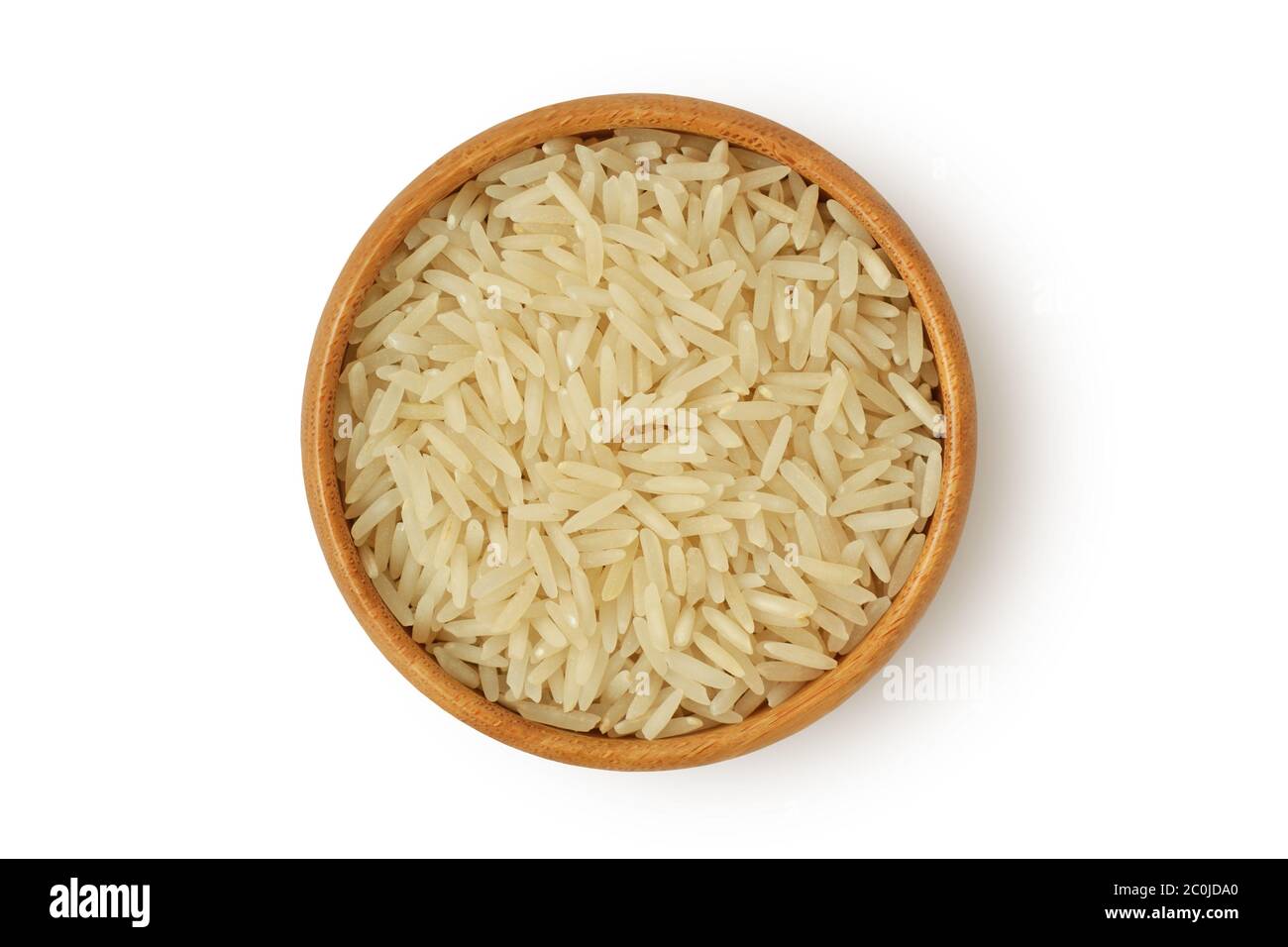 Basmati rice in wooden bowl on white background Stock Photo - Alamy