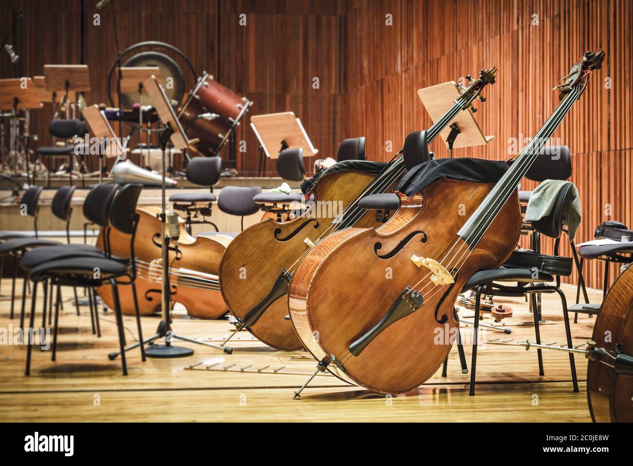 Cello Music instruments on a stage Stock Photo - Alamy