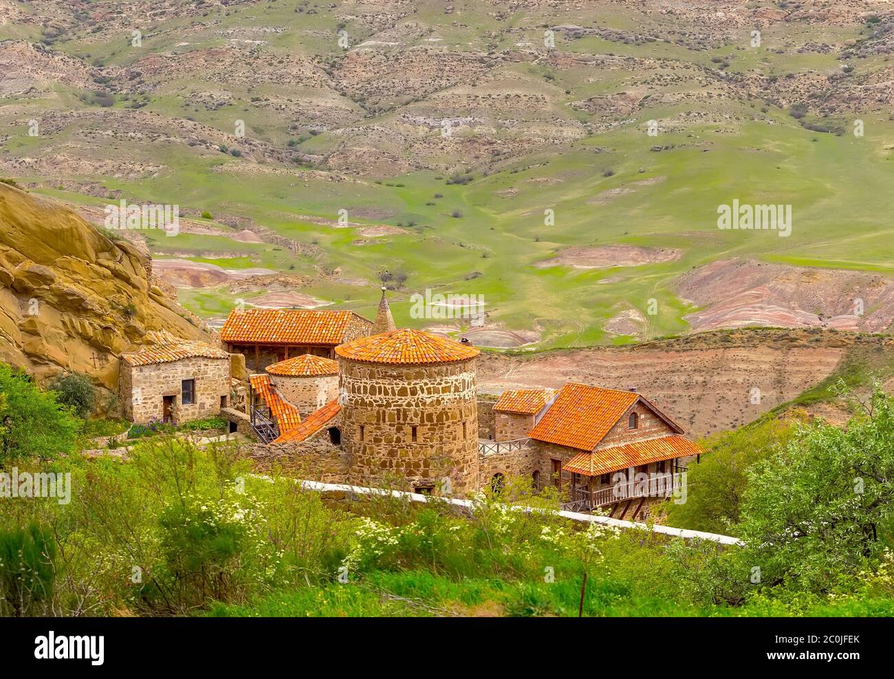 David Gareji or Gareja cave monastery complex aerial view in Georgia ...