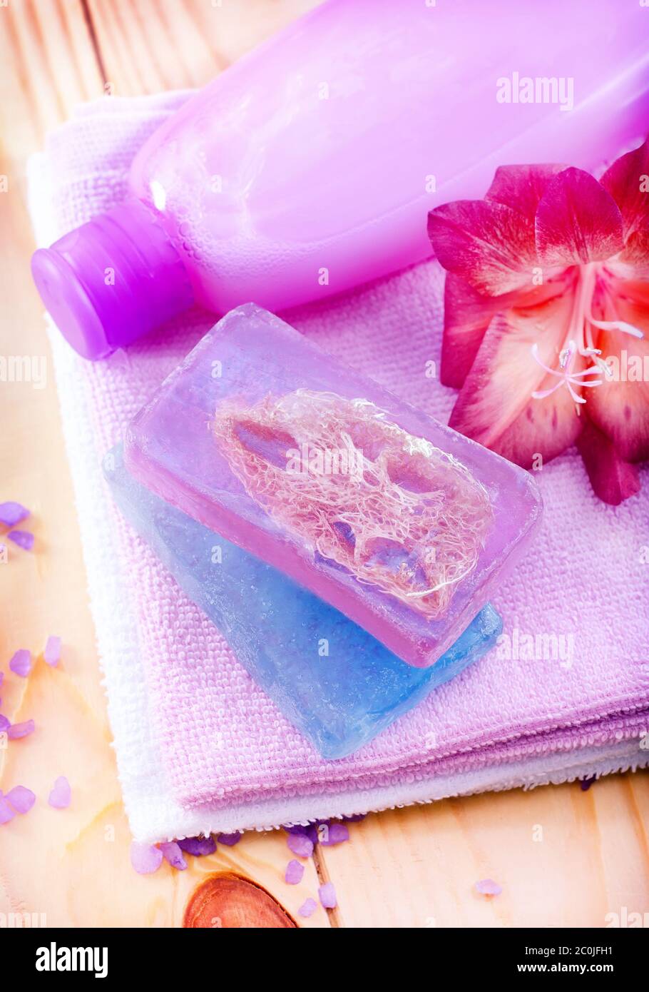 soap on the towels Stock Photo - Alamy