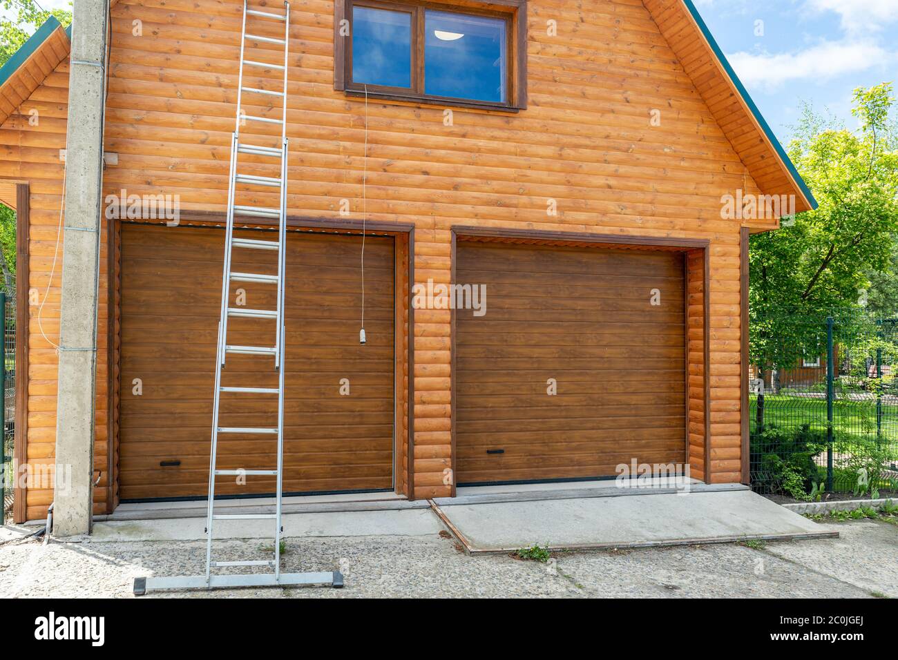 New modern parking garage for two cars construction site final cut with ...