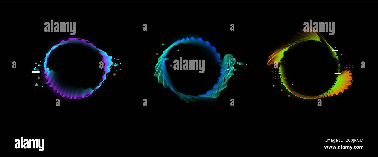 Abstract glitch circle frame set on isolated background. Modern ...