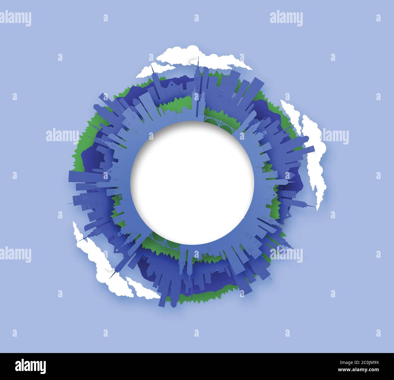 Paper cut city circle frame template with modern tower architecture ...