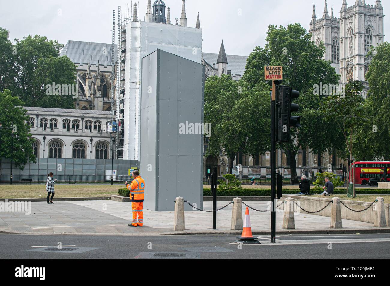WESTMINSTER LONDON, UK. 12 June 2020. Authorities have boarded up the ...