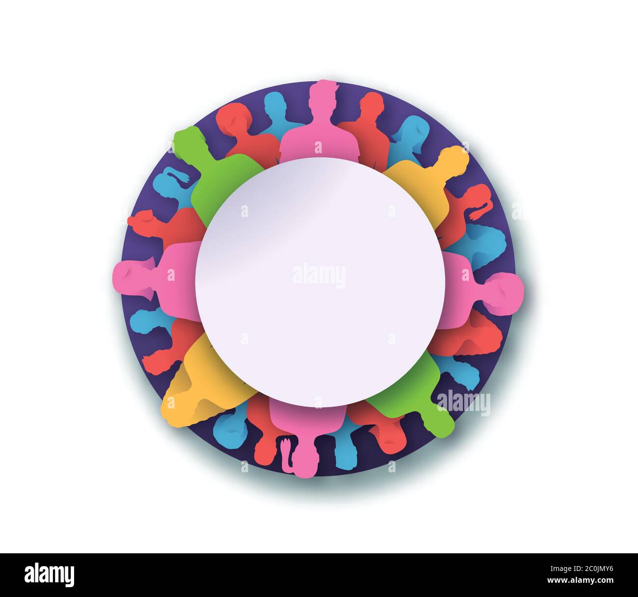 Diverse people team papercut circle frame on isolated background ...
