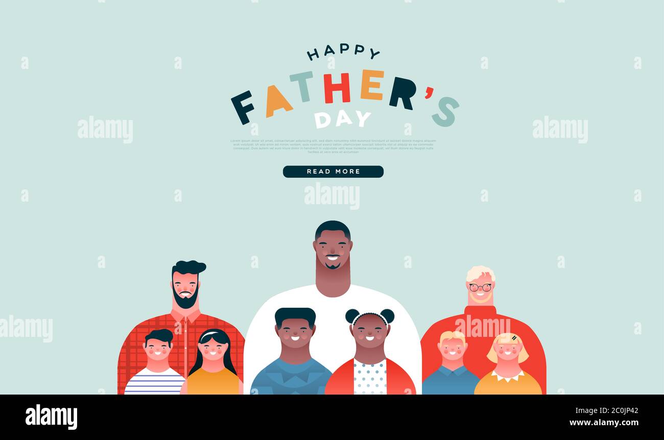 Happy Father's Day landing page template of diverse families with dad ...