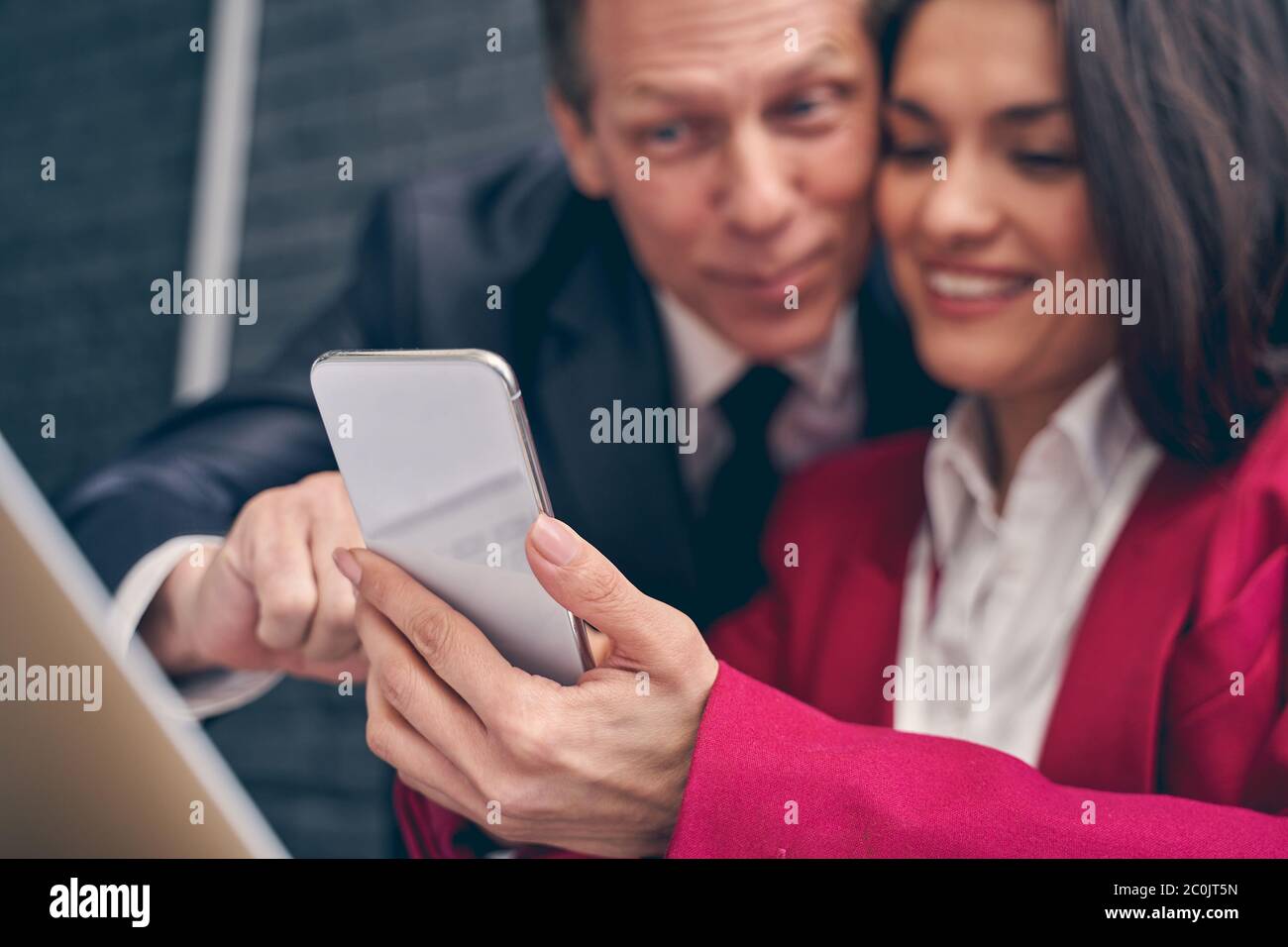 Close up of delighted people that doing selfie photo Stock Photo - Alamy