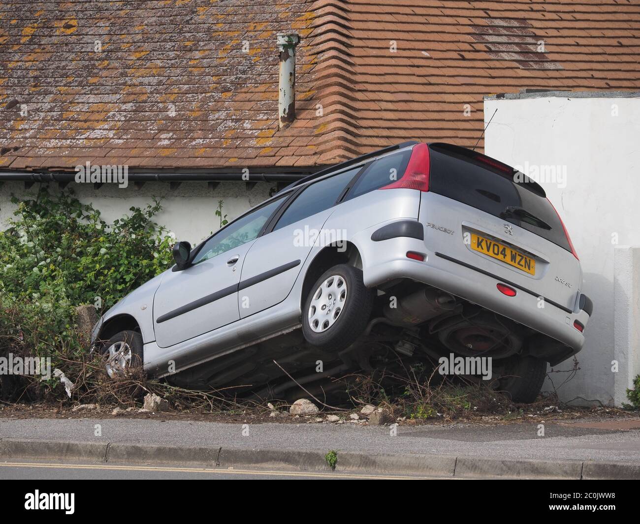 Minster on Sea, Kent, UK. 12th June, 2020. A silver Peugeot car has ...