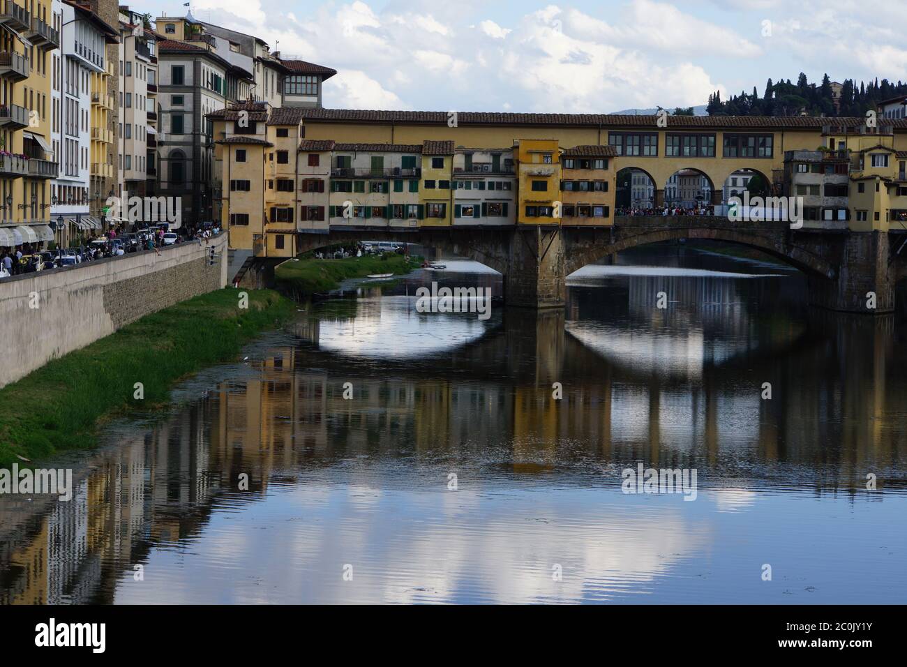 Ponte Vecchio, segmental arch bridge over the Arno river Stock Photo ...