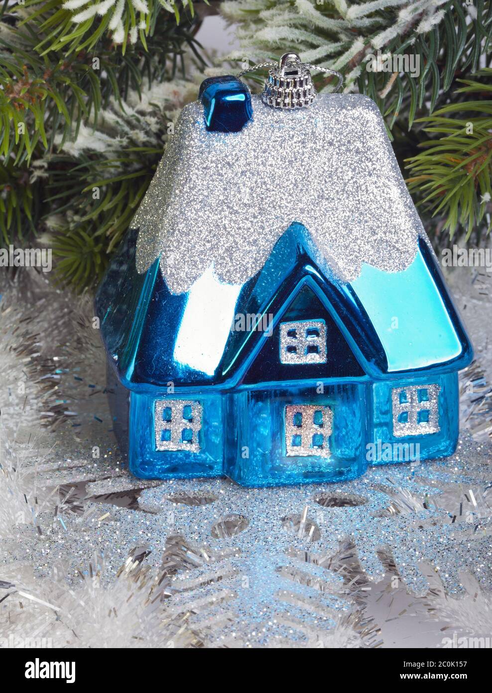 Dark blue New Year's toy small house Stock Photo - Alamy