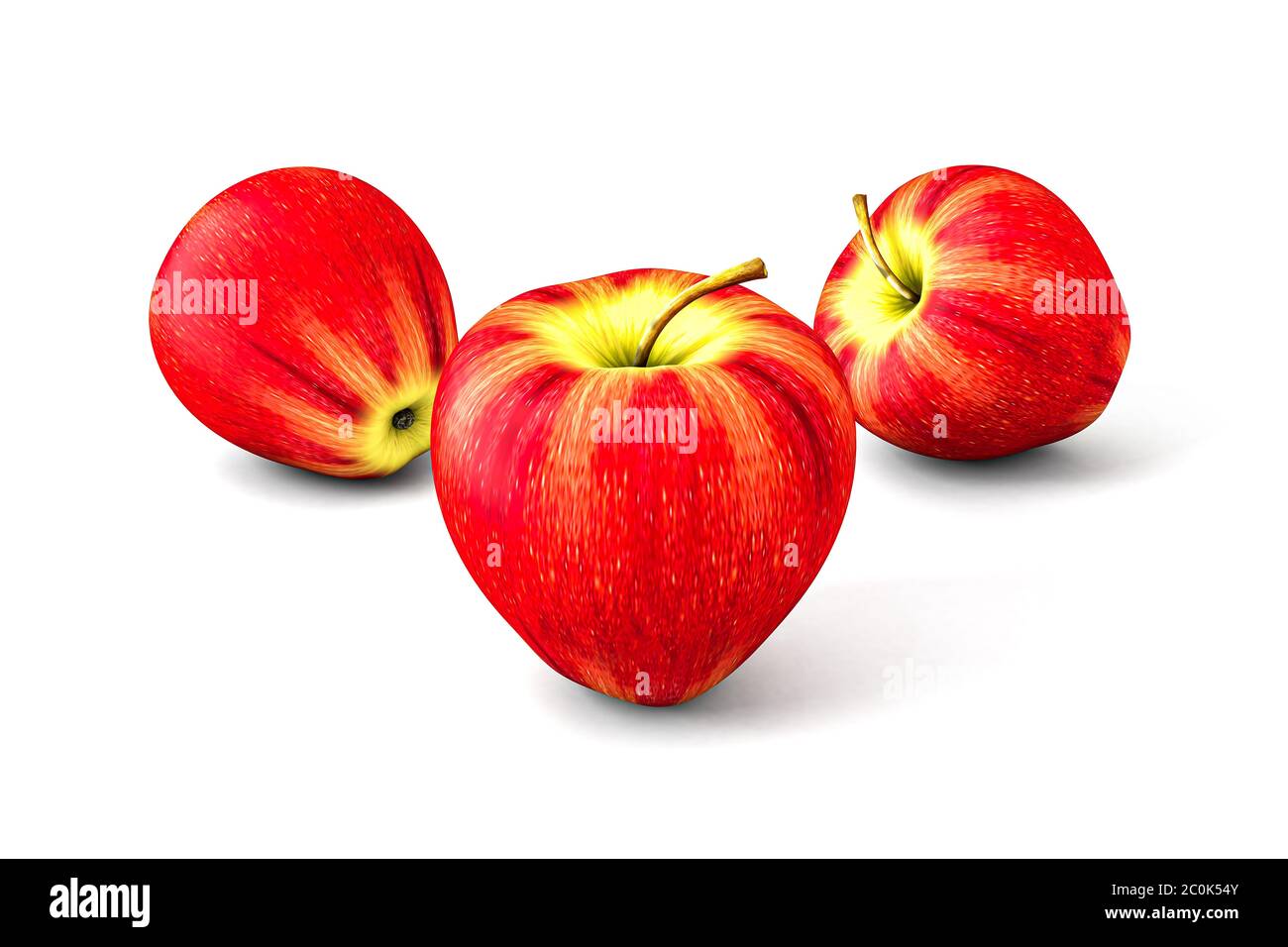 Three apples isolated on white background - 3D render Stock Photo - Alamy