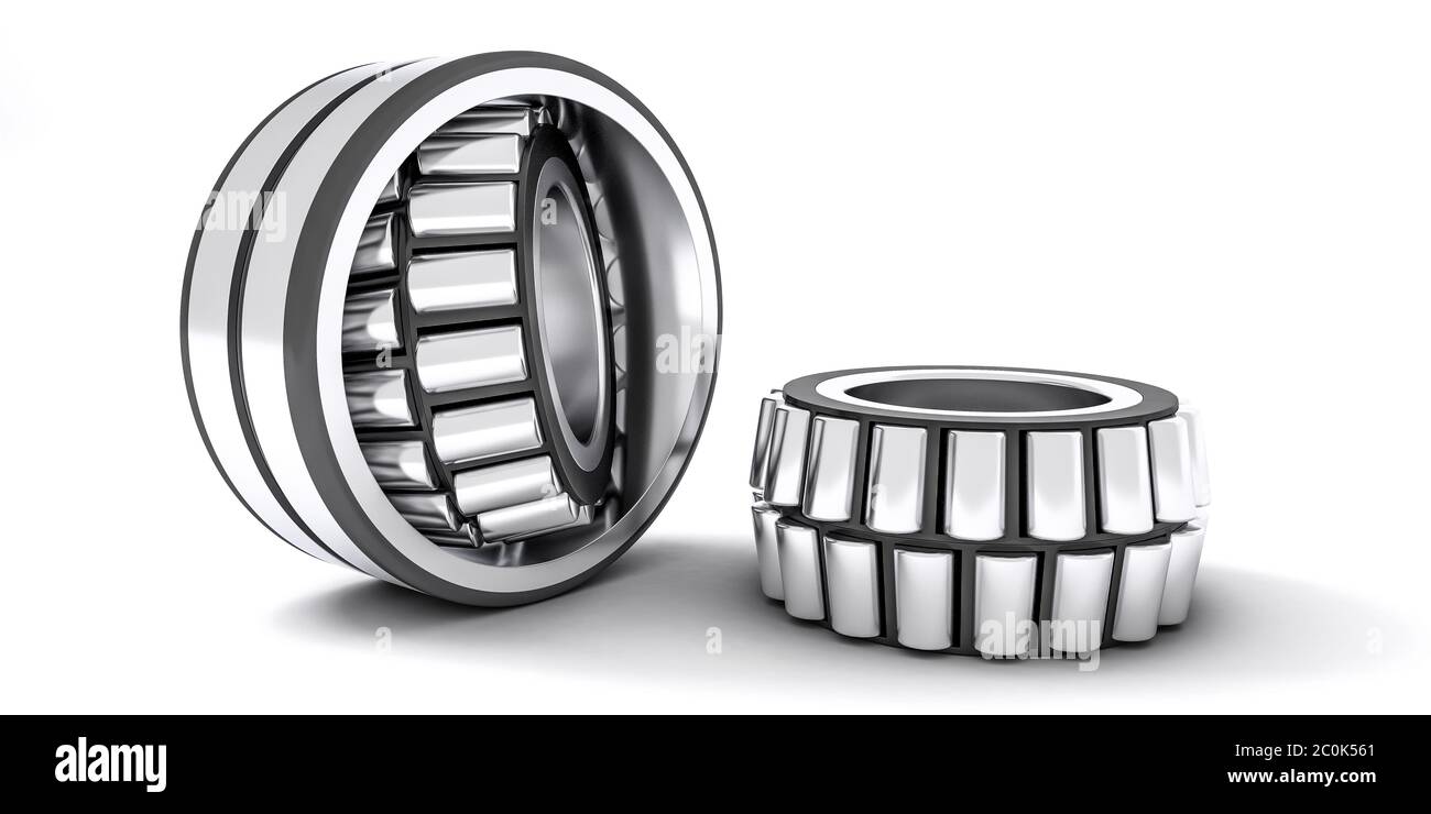 Double row cylindrical roller bearing isolated on white background - 3D ...