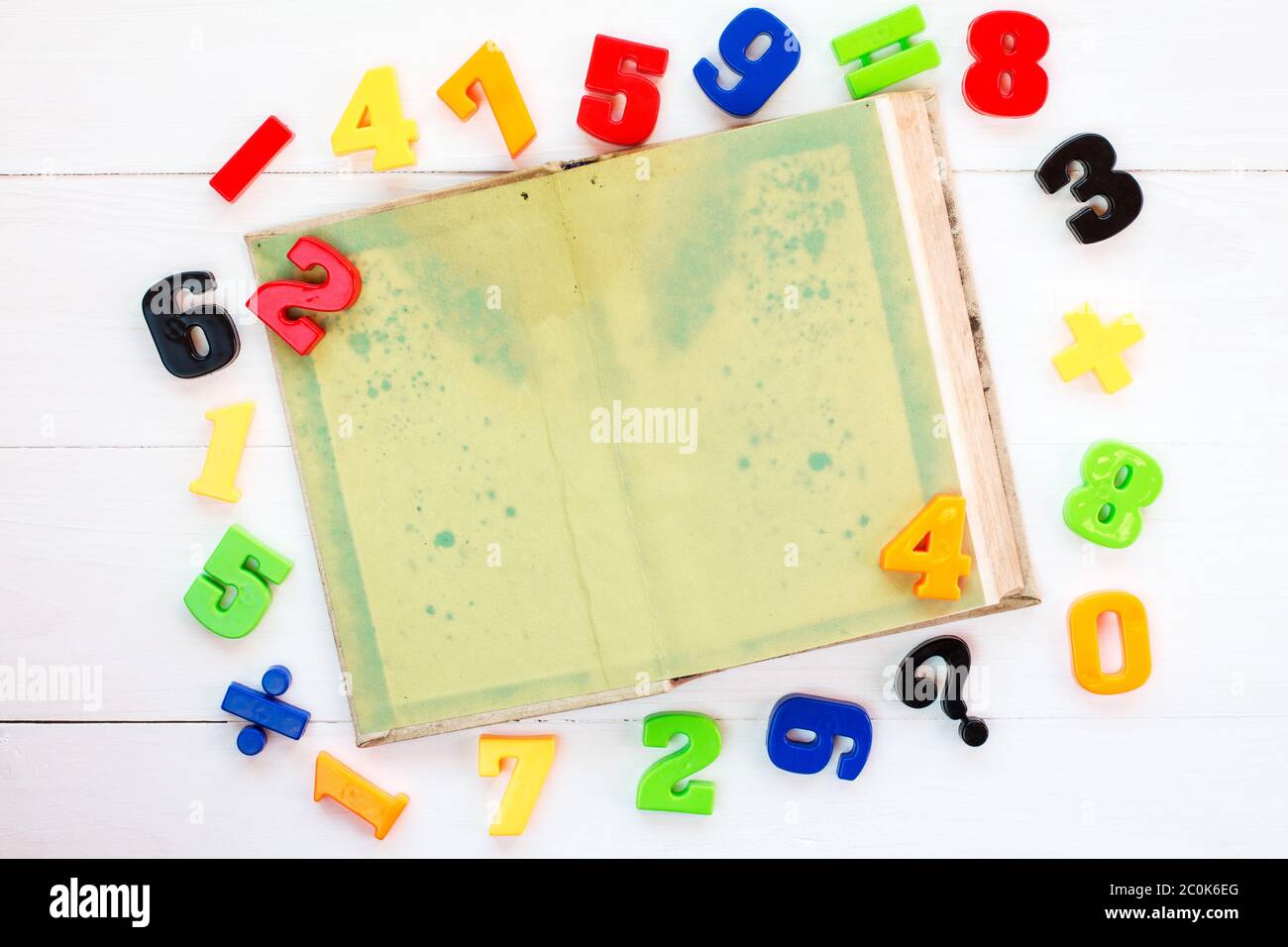 Colorful plastic numbers and open book Stock Photo - Alamy