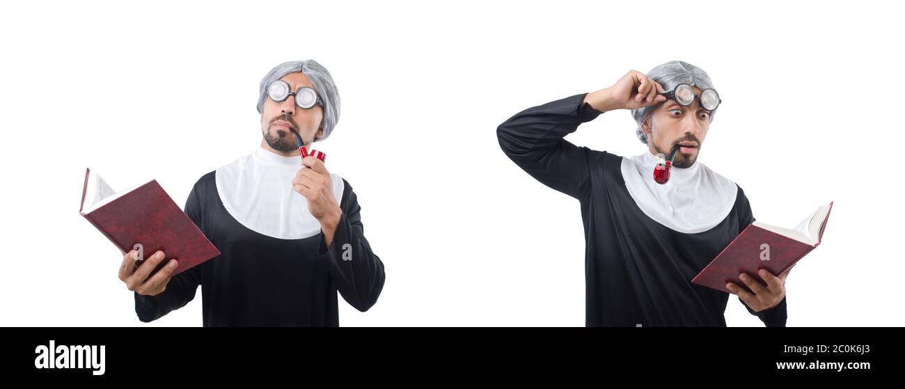 The man wearing nun costume isolated on white Stock Photo - Alamy