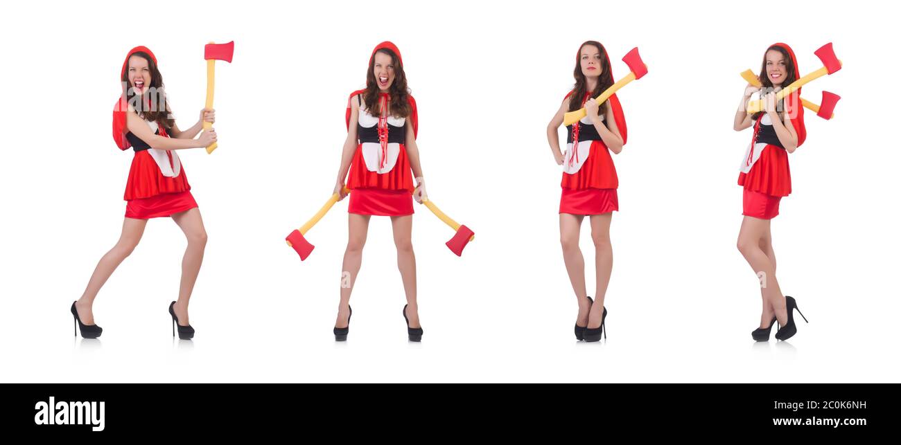 The funny woman with axe isolated on white Stock Photo - Alamy