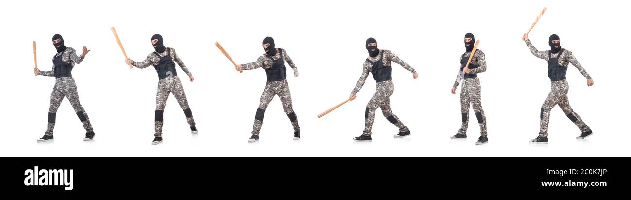 The soldier with baseball bat isolated on white Stock Photo - Alamy