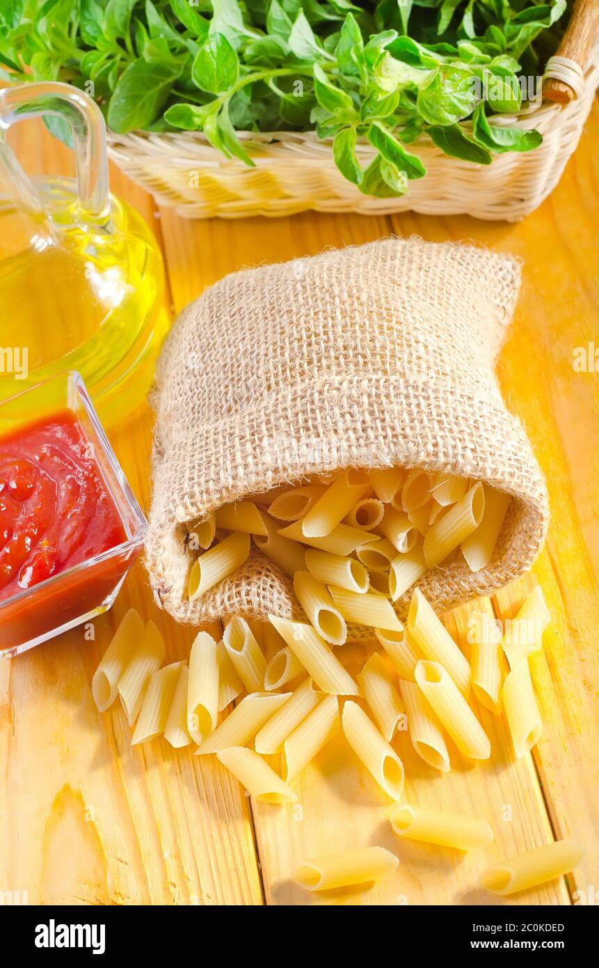 Close-up of assorted pasta in jute bag Stock Photo - Alamy