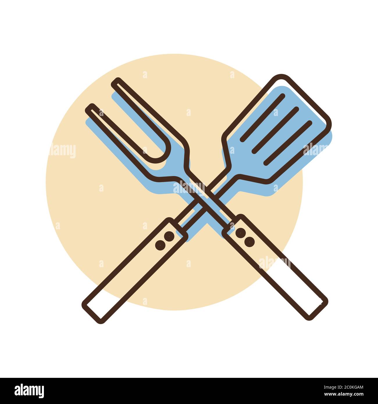 Big fork and spatula vector icon. Kitchen appliance. Graph symbol for ...