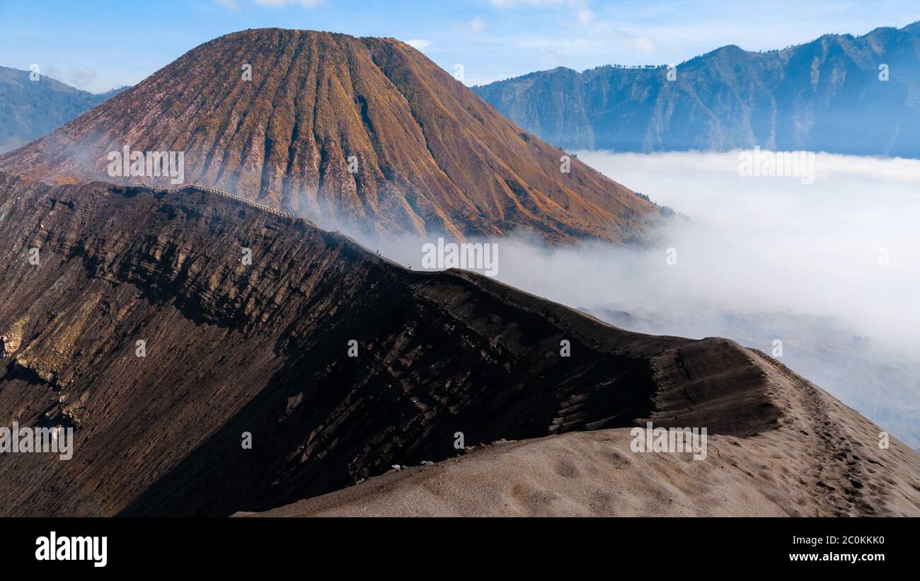 Top of sulfur Volcano crater Bromo in Java Indonesia Stock Photo - Alamy